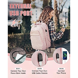 Backpack for Women College, Anti Theft 17 Inch Laptop Backpack with USB Charging Port, Large TSA Water Resistant Airline Approved Lightweight Travel Daypack Cute Nurse Work Weekender Computer Bag,Pink