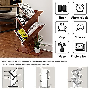Tekirose Bookshelf,Small Bookshelf 5-Tier Tree Bookcase in Bedroom Home Office Corner Desktop Bookshelf for Desk