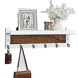 rUrEu Coat Rack Wall Mount,Wall Coat Rack with Shelf, Coat Hook Hanger,Coat Rack Hook, Coat Hanger Wall Mount for Hanging Jacket Coat/White/65Cm