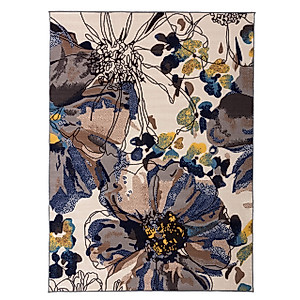 Rugshop Modern Bright Flowers Non-Slip (Non-Skid) Area Rug 5 X 7 (5' 3" X 7' 3") Cream
