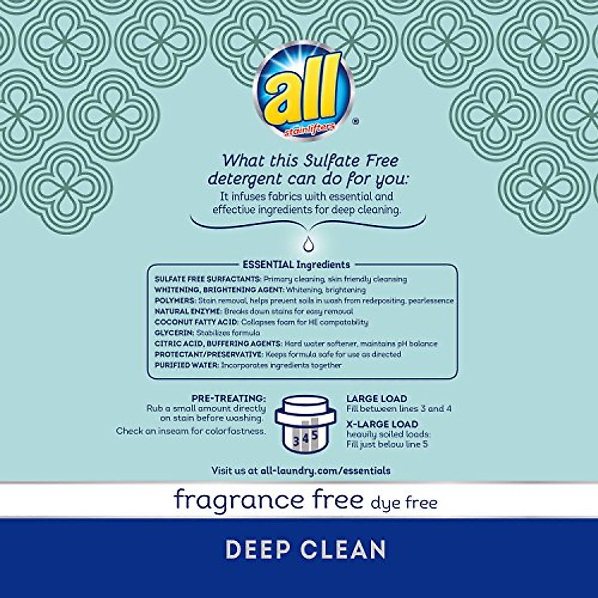 all Fresh Clean Essentials Laundry Detergent, Sulfate Free and Fragrance Free, 30 Fl Oz (Pack of 1)