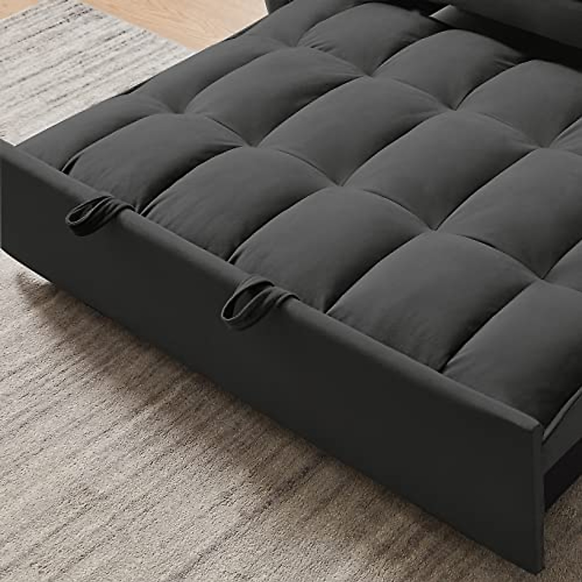 ERYE Loveseat Sofa Convertible Sleeper Couch Bed W/Pull Out Sleep Daybed, Functional Reclining Backrest Love Seat Sofa & Couch for Living RoomTwin Black Velvet 2 Pillows Both Side Pockets