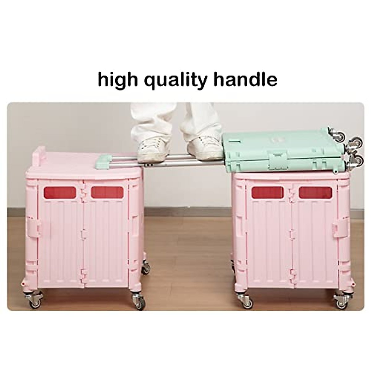Utility Trolley Box, Handle Trolley Cart, Foldable Utility Portable Cart Mobile Folding Cart with Lid and 2 Wheels for Groceries Collapsible Basket with Handle (Color : Blu)