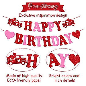 Valentine's Day Birthday Decorations Set Happy Birthday Banner with Heart Hanging Swirls for Romantic Happy Valentine’s Day Theme Birthday Party Supplies