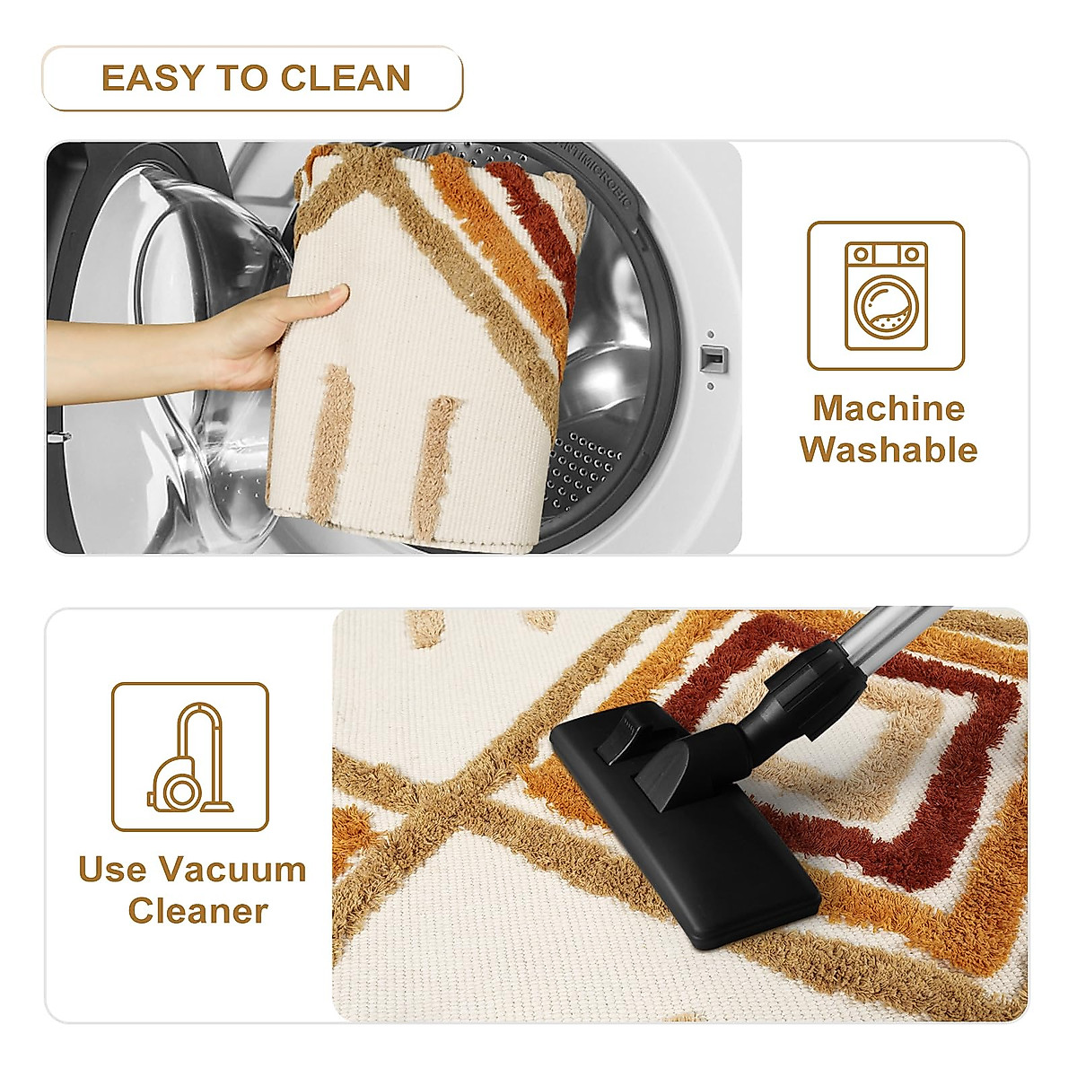 Uphome Small Bathroom Rug 2'x3' Hand-Woven Washable Front Entryway Rug with Tassels, Beige Soft Cotton Diamond Tufted Kitchen Mat Colorful Farmhouse Geometric Throw Rug for Bedroom Foyer Laundry