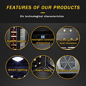 DUTUI Refrigerator-White & Red Chiller Countertop Cooler-Freestanding Compact Mini Wine Fridge 8 Bottle Capacity, Digital Control, Glass Door,Horizontal