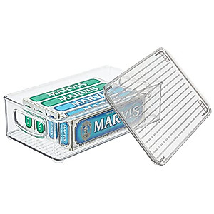 mDesign Plastic Storage Bin Box Container, Lid, Built-In Handles, Organization for Makeup, Hair Styling Tools, Accessories in Bathroom Cabinet, Cupboard Shelves, Ligne Collection, 4 Pack - Clear/Clear