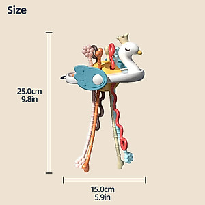 Baby Pull String Activity Toy with Bubble Pop & Teether, Montessori Toys for Babies 12 Months+, Silicone Sensory Toys for Toddlers 1-3, Travel Toys Rattle Motor Skills Toy Infants Gifts(Swan)