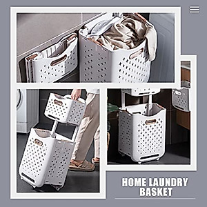 Cabilock Laundry Hamper Laundry Laundry Collapsible Laundry Baskets Double Layer Laundry Basket Bathroom Clothes Storage Basket Storage Shelf Kitchen Shelf Fruit Stand with Wheel for Home Hamper