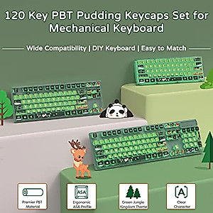 120 Key PBT Pudding Keycap Set ASA Profile with Transluscent PC Layer Dye-Sub Jungle Theme for 61/68/84/98/100/104Key TKL Cherry MX Gateron Kailh Cross Type Switch ANSI Mechanical Keyboard DIY(Green)
