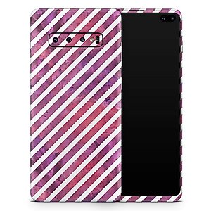 DesignSkinz White Slanted Lines Over Pink and Purple Grunge Surface Protective Vinyl Decal Wrap Skin Cover Compatible with The Samsung Galaxy S20 (Screen Trim & Back Glass Skin)