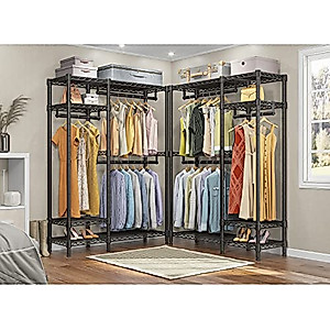 VIPEK V2 Garment Rack Metal Clothing Rack for Hanging Clothes, 4 Tiers Wire Shelving Clothes Rack with 3 Hanging Rods, Free Standing Closet Wardrobe, 45" Lx16.5 Wx76.4 H, Max Load 600LBS, Black