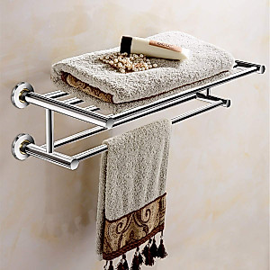 MAT Expert 24” Bath Towel Rack, Stainless Steel Double Storage Tier Towel Bar, Wall-Mounted Towel Holder Organizer, Modern Brushed Finish, Rustproof Towel Shelf for Bathroom/Kitchen/Hotel