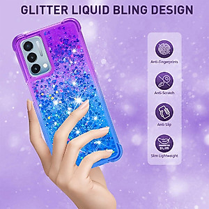 CAIYUNL for OnePlus Nord N200 5G Case with Tempered Glass Screen Protector,Glitter Bling Flowing Liquid Sparkle Soft TPU Shockproof Protective Case Women Girls for OnePlus Nord N200 5G - Purple Blue