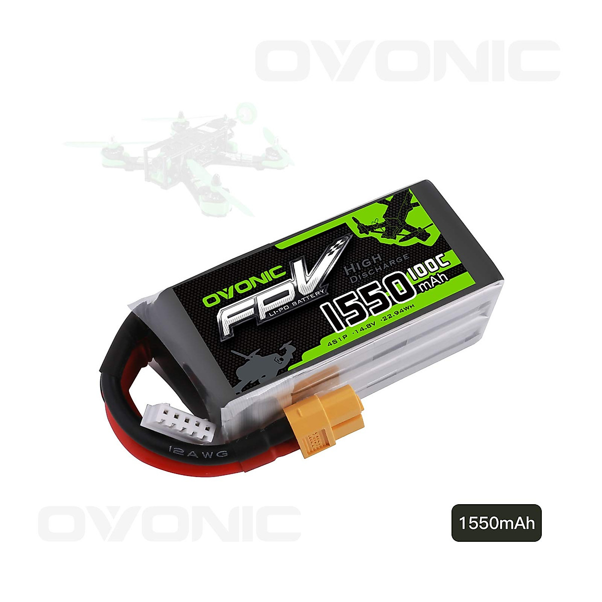 OVONIC 4S Lipo Battery 1550mAh 100C 14.8V Lipo with XT60 Plug for FPV Racing RC Quadcopter Helicopter Airplane Multi-Motor Hobby DIY Parts