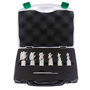 OSCARBIDE Annular Cutter Set 7 Pieces 3/4" Weldon Shank 1"Cutting Depth,1/2 to 1-1/16 inch Diameter,2 Flats Annular Cutters HSS Mag Drill Bits Kit for Magnetic Drill Press with 1 Pieces Pilot Pin
