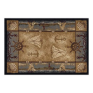 Seashore Nautical Novelty Lodge Pattern Beige Scatter Mat Rug, 2' x 3'