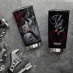 64HYDRO 20oz Couples Gifts for Husband and Wife, Cool Gifts for Couple, Valentines Day Gifts for Him, Her, Goth Gifts Gothic Gifts Tattoo Skull Couple Tumbler Cup, Insulated Travel Coffee Mug with Lid