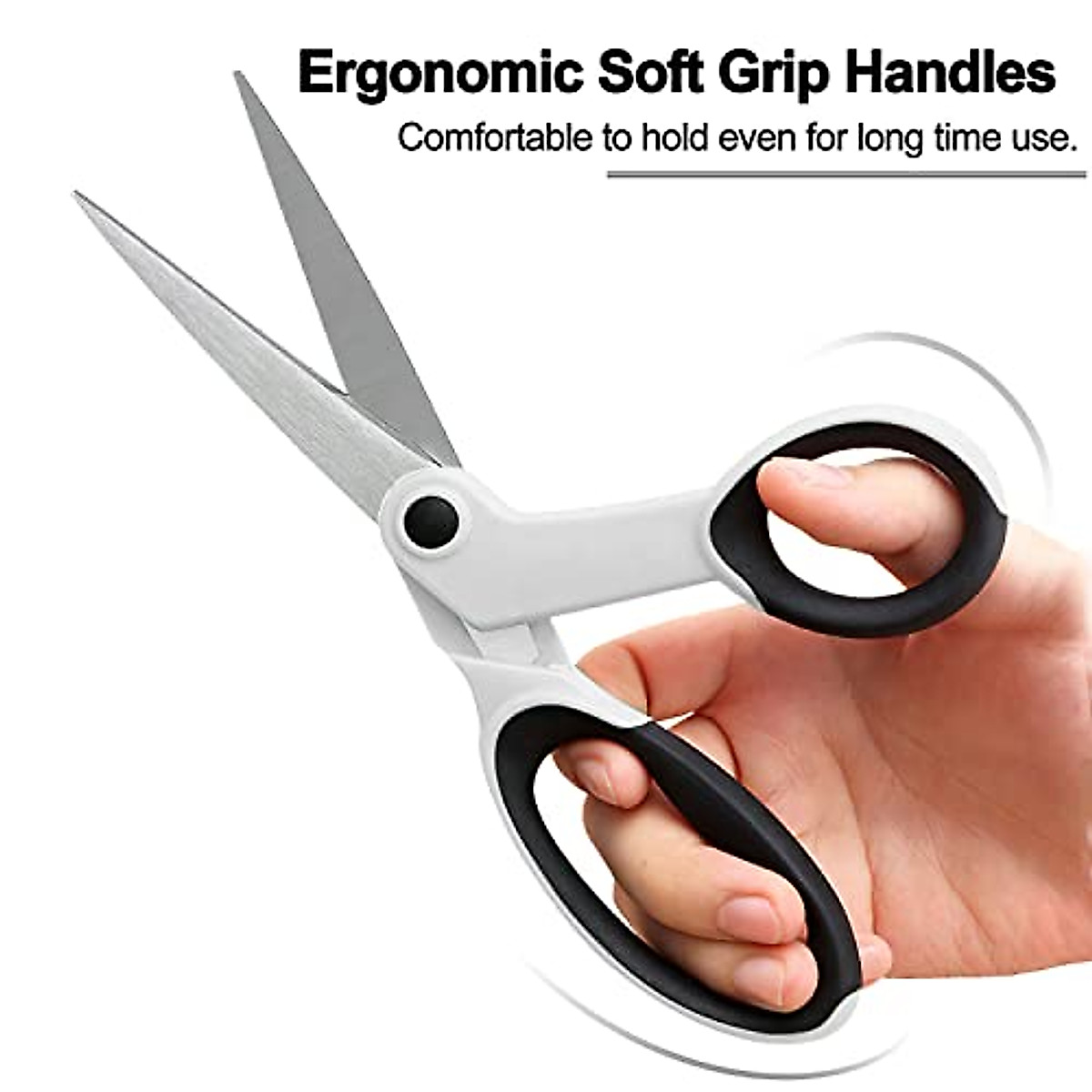 Premium Tailor Sewing Scissors Bundle, 8.1" Heavy Duty Sharp Fabric Scissors, 5.1"/4" Detail Embroidery Scissors, 5" Thread Snips with Comfort Grip (Grayish White)