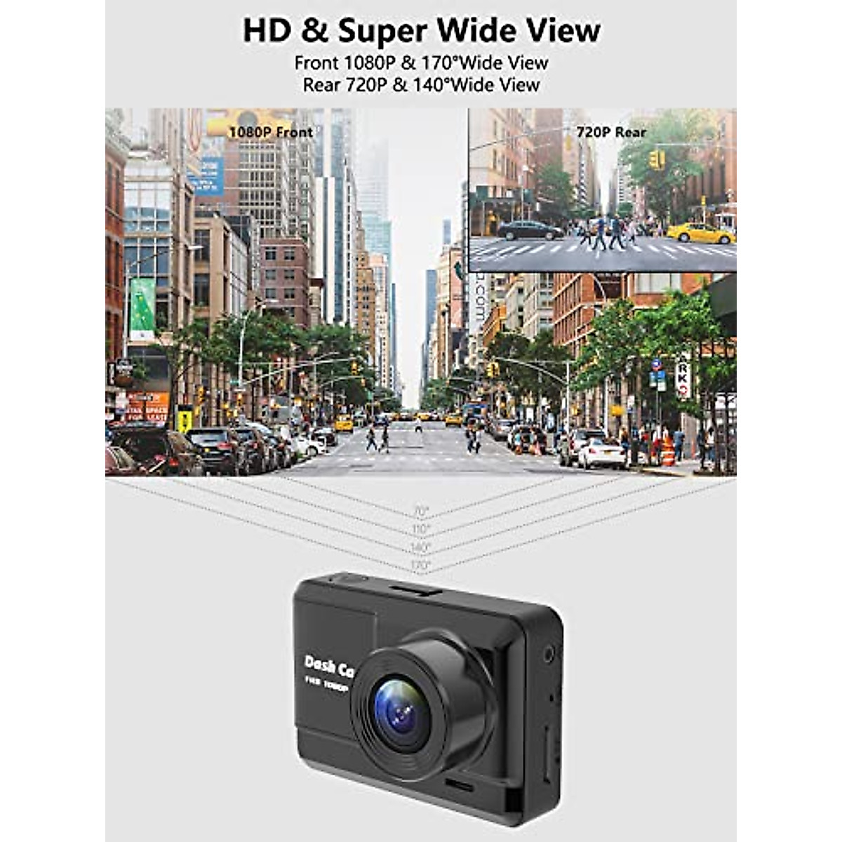 Dash Cam Front and Rear, 1080P Full HD Dash Camera for Cars with 32GB SD Card, 2.45'' IPS Screen, 170°Wide Angle, Night Vision, Parking Monitor, Loop Recording, Motion Detection