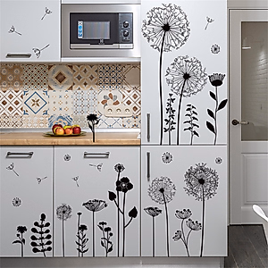 WAFT YEARN Waterproof Removable Vinyl Dandelion Flower Wall Decal Sticker - Decorative Art for Nursery School Classroom Livingroom Bedroom Bathroom Boho Peel and Stick Graduation Party Decorations