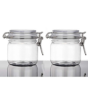 2Pcs 10 Oz/300ml Clear Round Plastic Home Kitchen Storage Sealed Jar Bottles with Leak Proof Rubber and Hinged Lid for Herbs, Spices, Candy, Gift, Arts and Crafts Storage Multi-purpose Container
