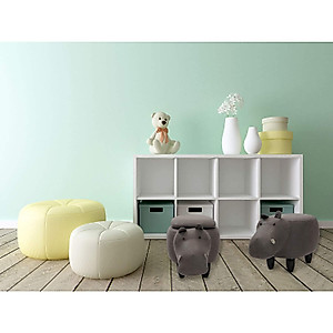 Critter Sitters 15-In. Seat Height Dark Gray Hippo Animal Shape Storage Ottoman, Kids Furniture for Nursery, Bedroom, Playroom, and Living Room Decor, Multifunctional Cushioned Step Stool