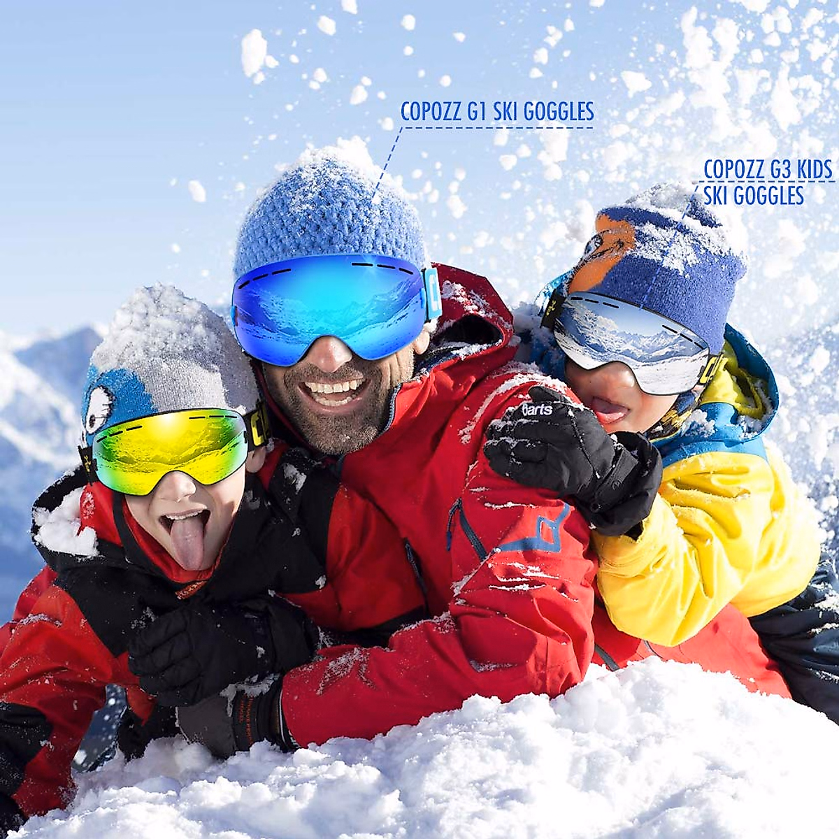 COPOZZ Ski Goggles Kids, Youth Snowboard Goggles for Boys Girls Toddler Age 2-12,OTG UV400 Helmet Compatible Skiing Equipment