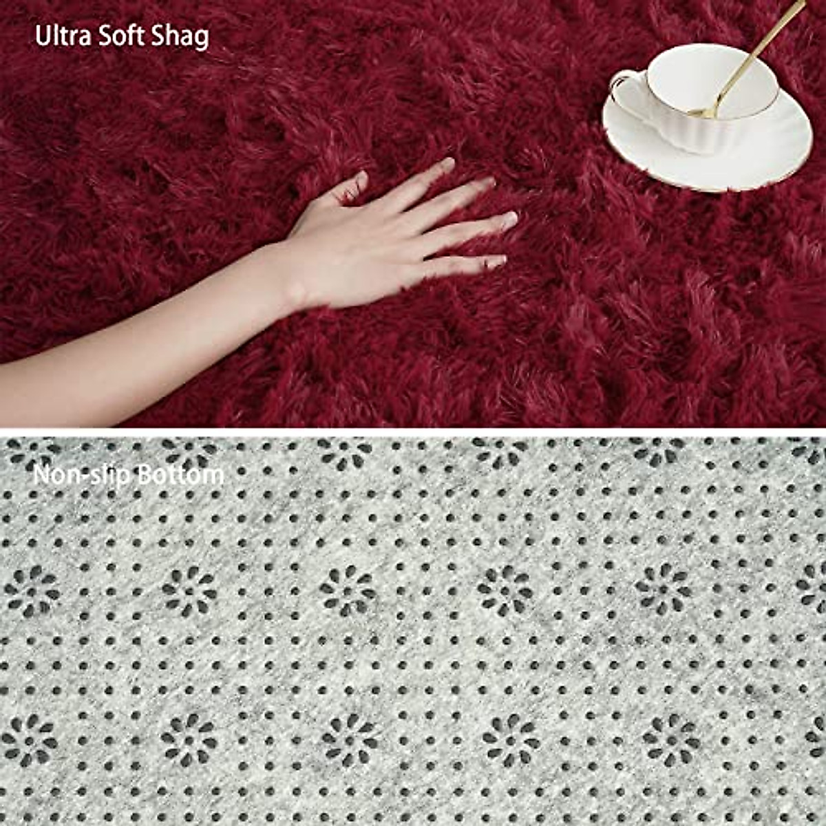 Chicrug Wine Red Fluffy Area Rugs for Living Room Bedroom, Large Area Rug for Kids, Shag Plush Fuzzy Carpet Modern Furry Rug Nursery Playroom Indoor Non Slip Carpet 4x6 Feet