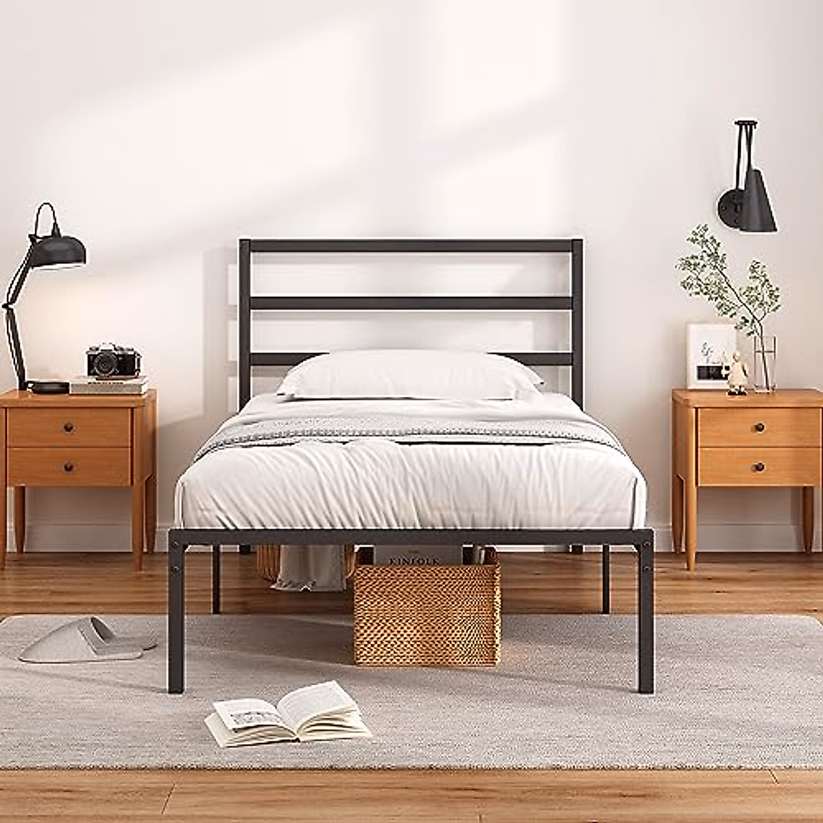Closadin Twin Size Platform Bed Frame with Headboard,Sturdy Heavy Duty Metal Slats Support for Mattress,No Box Spring Needed,Easy to Assemble,Black