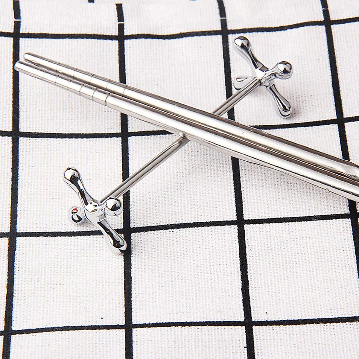 MULHUE 6 Pcs Stainless Steel Chopsticks Rest Spoons Stand Forks Knifes Holder Rack Stand Metal Craft Table Decoration (Silver)