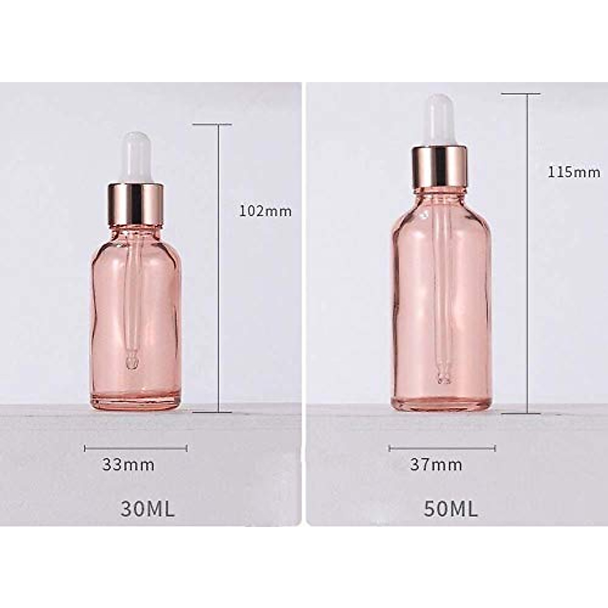 6 Pack Essential Oil Dropper Bottle Pink Glass Dropper Bottle Cosmetic Liquid Aromatherapy Bottle Perfume Sample Vial Travel DIY Dropper Pipette Bottles (50ml/1.7oz)