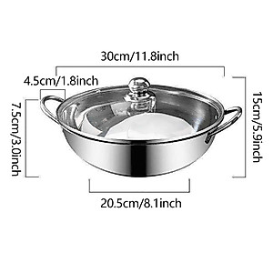 Gdrasuya10 Shabu Hot Pot, 12" Stainless Steel Pot Dual Site Divider with Glass Lid for 2-5 People