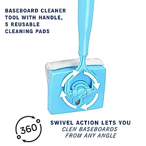 Baseboard Cleaner Tool with Handle 5 Reusable Cleaning Pads by No-Bending Mop Baseboard Cleaner Tool Long Handle Baseboard Cleaner tool for cleaning skirting boards and moldings,Baseboard Mop