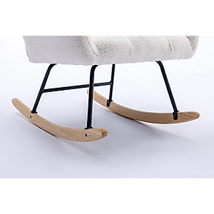 Lepfun, Soft Teddy Velvet Fabric Rocking Chair for Nursery, Comfy Wingback Glider Rocker with Safe Solid Wood Base for Living Room Bedroom and Balcony,Easy to Assemble,White