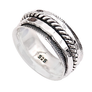 Goyal Jewels Silver Ring 925 Sterling Silver Band and Spinner Meditation Beautiful Ring Men Women Ring Gift Item Statement Handmade Jewelry Ring GESR260 (US-15)