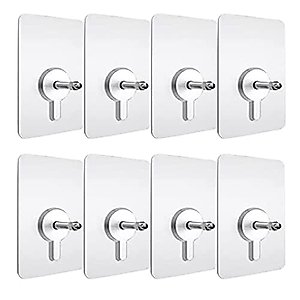 Clarmonde Adhesive Wall Screws Hanging Nails,8pcs Non-Trace No Drilling Transparent Nail Free Wall Hook for Kitchen Bathroom Storage Room Tile Wall (Nail 6mm,8pcs)