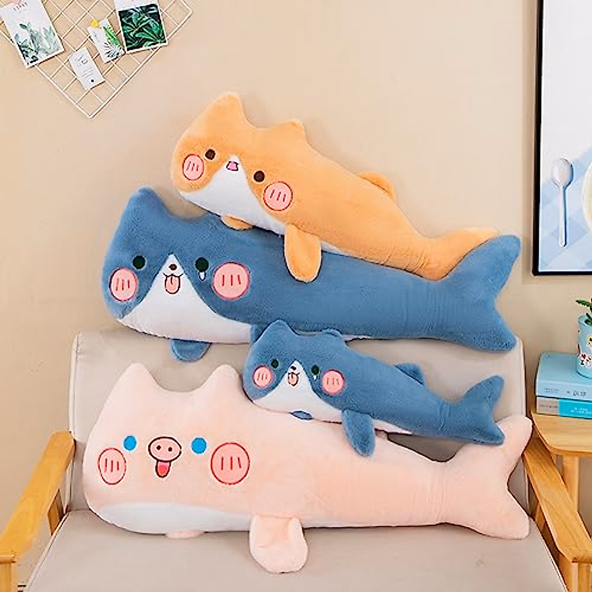 Oeonuas Soft Shark Cat Plush Pillow,Long Stuffed Animal Shark Cat Plushies Lovely Doll Gifts for Boys Girls (100cm,Pink)
