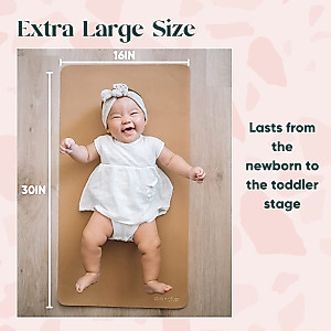 Ava + Oliver Vegan Leather Baby Changing Mat (16 X 30 in) - Multipurpose Wipeable and Portable Diaper Changing Mat - Foldable Travel Changing Mat (Tan)