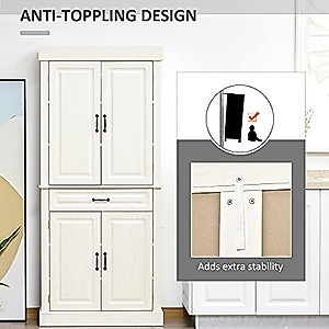 HOMCOM 71" Freestanding Kitchen Pantry with 4 Doors, and 2 Large Cabinets, Tall Storage Cabinet with Wide Drawer for Kitchen Dining Room, White