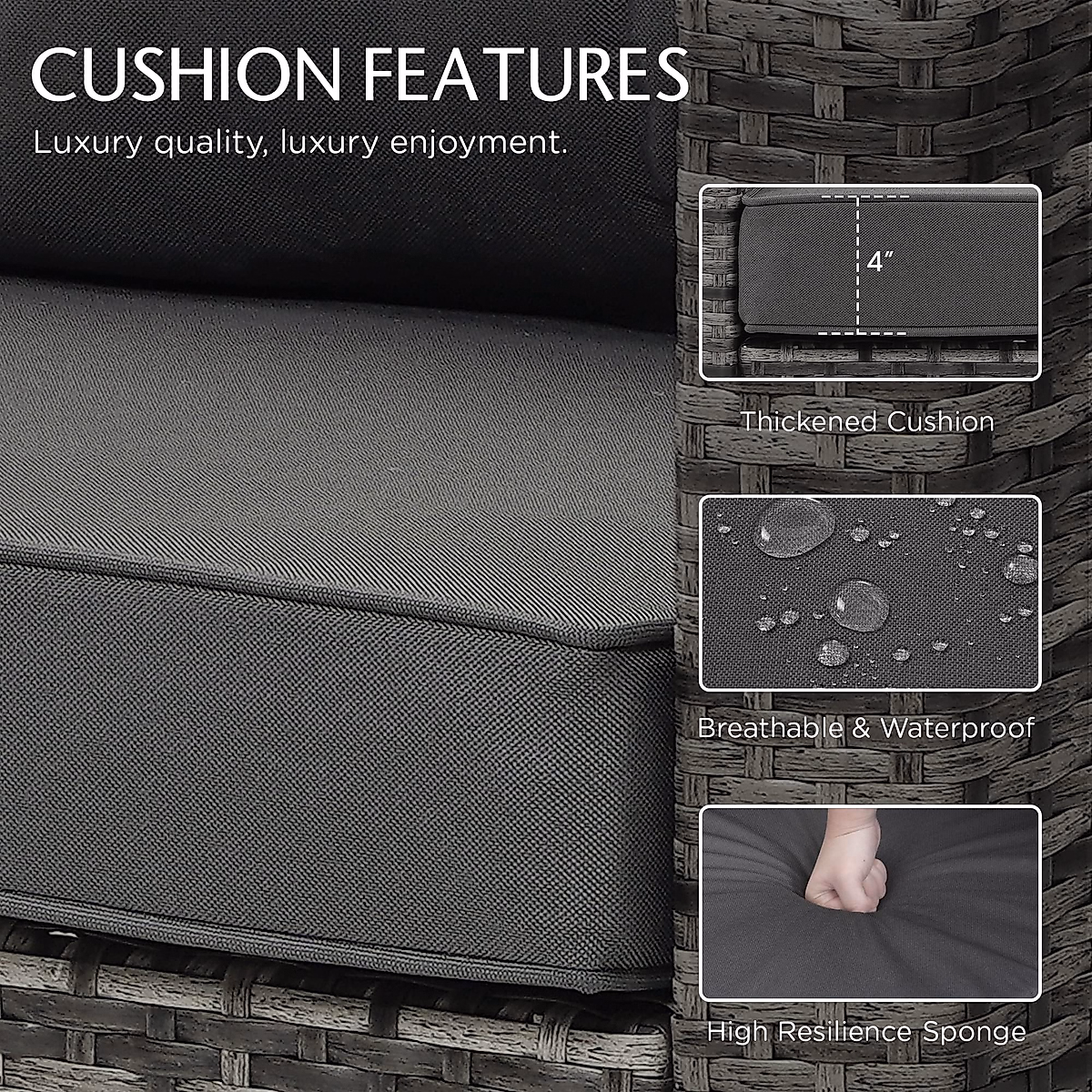 SUNVIVI OUTDOOR Patio Furniture Set, 4 Piece Outdoor Dark Grey Wicker Patio Furniture Sets, Aluminum Frame Outdoor Sectional Furniture Patio Couch Set with Anti-Slip Cushion