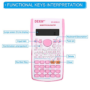 PATIKIL Scientific Calculator, 2-Line Standard Engineering Calculator with 240 Function 12 Digit LCD Display Math Calculator for Office Business, Pink