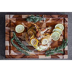 Villa Acacia Large Wood Cutting Board with Juice Groove, 2.5 Inch Thick, 17x12 Inch End Grain Block