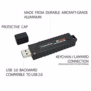 VisionTek XT 120 GB USB 3.0 Pocket SSD, Up to 445MB/s Read & 445 MB/s Write Speeds, Bootable Drive, TLC NAND, SMI Controller, Compatible with PS3/PS4 & Xbox One S/X (901238)