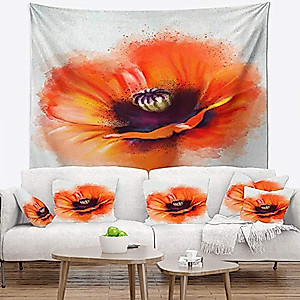 Designart 'Cute Orange Watercolor Flowers Tapestrywork Blanket Décor Wall Art for Home and Office Medium: 32 in. x 39 in