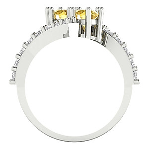 Clara Pucci 1.95ct Round Cut 2 stone love Solitaire Natural Orange Citrine designer Modern Statement accent Ring Solid 14k White Gold