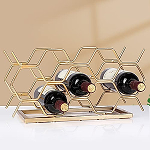Drincarier Countertop Wine Rack - 10 Bottle Freestanding Modern Gold Metal Small Wine Rack - Tabletop Wine Holder Stand for Cabinet, Pantry, Wine Bottle Storage……
