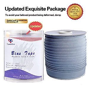 Bias Tape, Bias Tape Double Fold 1 Inch Continuous Bulk Bias Tape for Sewing, Quilting, Binding, Hemming, Apparel Craft, Polyester, Non-Stretch (Gray, 25mm, 55 Yards)