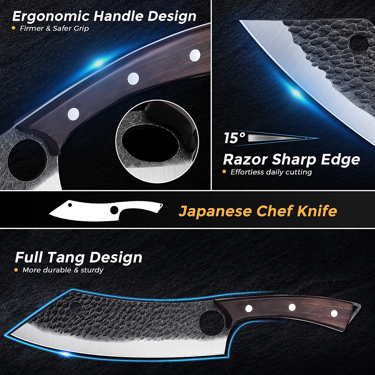 TOMBRO Boning Knife for Meat Cutting 5.5-Inch Curved Boning Knife Hand Forged Butcher Knife,Multipurpose Chopping Knife for Meat and Vegetable Cutting