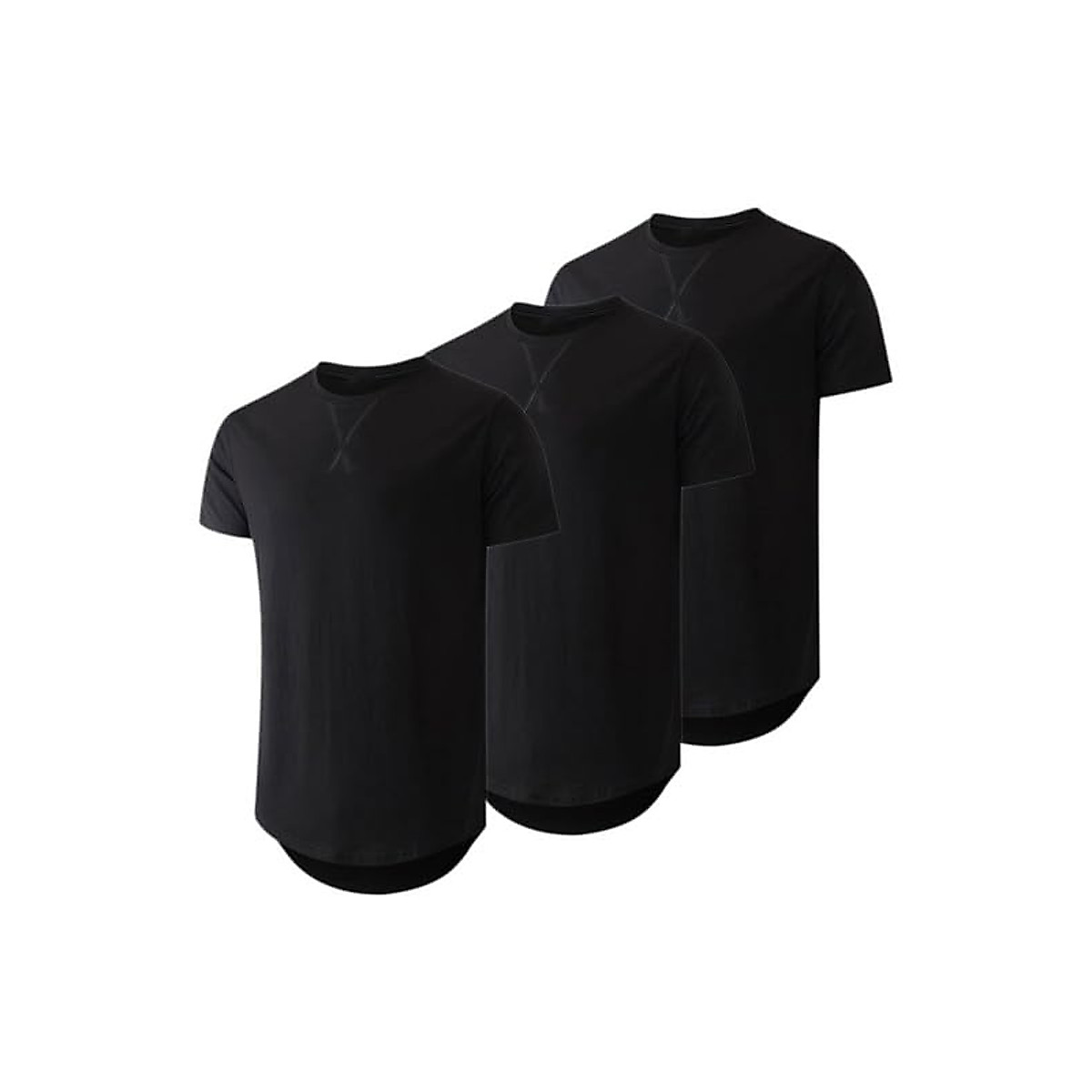 JMIERR Men's 3 Pack Cotton Hipster Hip Hop Longline Crewneck T-Shirt, Short Sleeve Gym Workout Athletic T Shirts for men Pack,M, Black/Black/Black